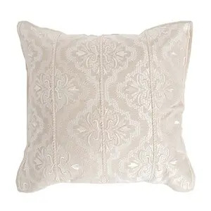 ELISABETH YORK Lyra Ivory White Damask Victorian Embroidered Accent Throw Pillow 18" X 18 - Brown