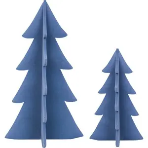 CAROL & FRANK Flocked Tree Figurine Set Of 2 - Blue