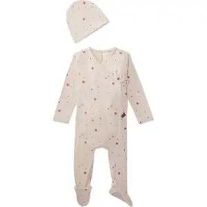 MINIMOI Star-pattern Footie And Beanie Set - Rose