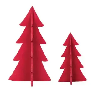 CAROL & FRANK Flocked Tree Figurine Set Of 2 - Red