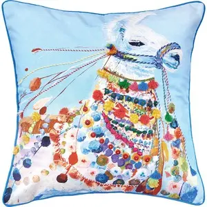 CAROL & FRANK Llama Boho Multicolor Cotton Throw Pillow 22" X 22" Cover And Insert Set - Blue