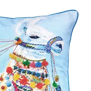 Carol & Frank Llama Boho Multicolor Cotton Throw Pillow 22" X 22" Cover And Insert Set