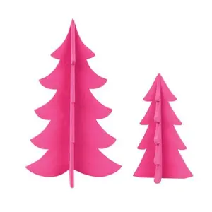 CAROL & FRANK Flocked Wooden Christmas Tree Set Of 2 Figurines - Pink