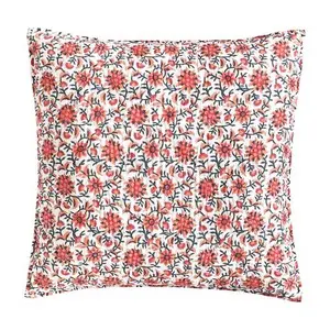 CAROL & FRANK Colley Red Flowers Cotton Voile Pillow Sham 26" X 26