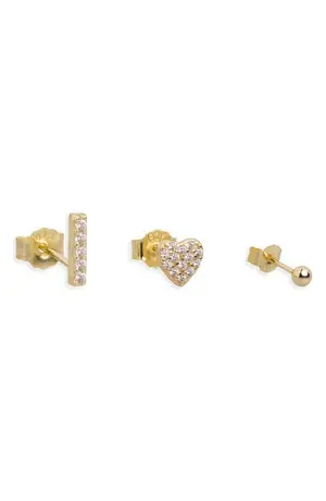 Argento Vivo Set Of Three Cubic Zirconia Stud Earrings - Gold