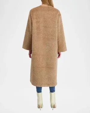 LYLA GRANT Textured Faux Shearling Coat - Biscotti