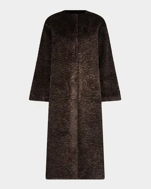 LYLA GRANT Textured Faux Shearling Coat - Dark Brown