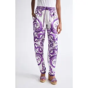 Dolce & Gabbana Majolica Print Silk Pants