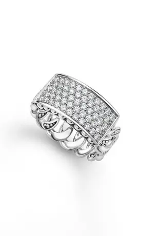 Lagos Pavé Diamond Curb Link Ring - Silver