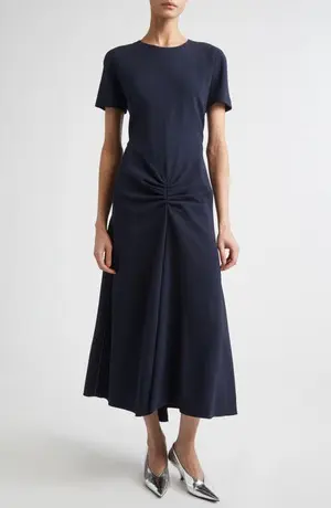 Victoria Beckham Gathered Detail Jersey Midi Dress