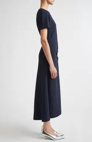 Victoria Beckham Gathered Detail Jersey Midi Dress