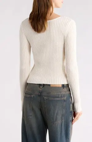 PACSUN Ribbed Tie-front Sweater - Ivory