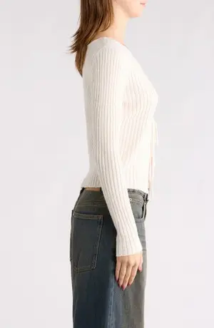 PACSUN Ribbed Tie-front Sweater - Ivory
