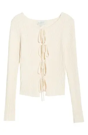 PACSUN Ribbed Tie-front Sweater - Ivory