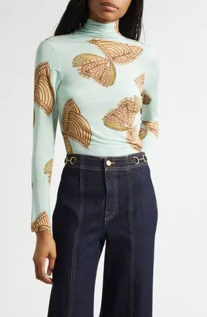 Ulla Johnson Aurelia Butterfly Print Turtleneck Top