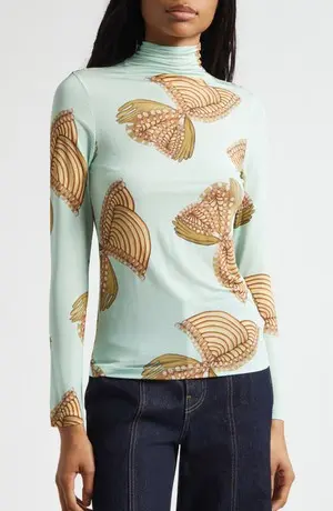 Ulla Johnson Aurelia Butterfly Print Turtleneck Top