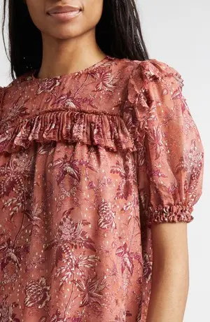 Ulla Johnson Jodie Puff Sleeve Floral Top - Oleander