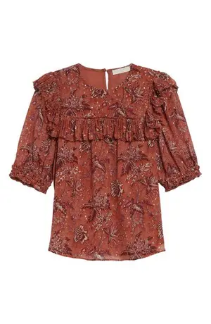 Ulla Johnson Jodie Puff Sleeve Floral Top - Oleander