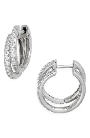 Nordstrom Cubic Zirconia Double Hoop Earrings - Platinum Plated
