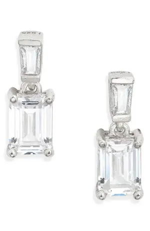 Nordstrom Rectangular Cubic Zirconia Drop Earrings - Platinum Plated