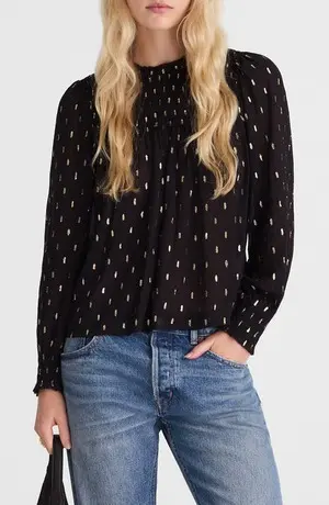 Madewell Smocked High Neck Long-sleeve Top