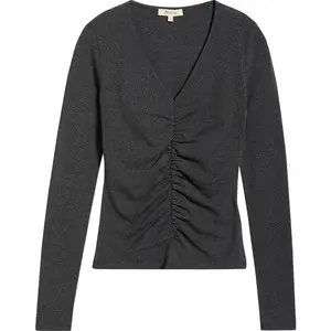 Madewell Shirred V-neck Long Sleeve Top - Heather Charcoal