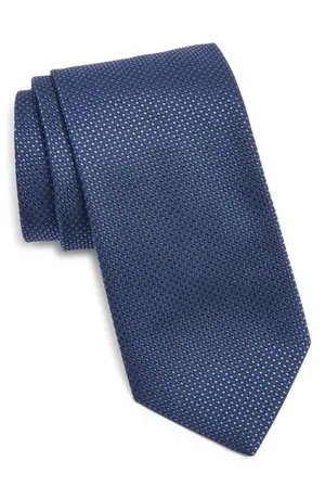Canali Patterned Silk Neck Tie - Dark Blue