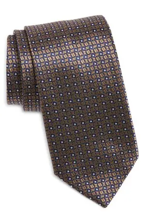 Canali Geometric Silk Neck Tie - Brown