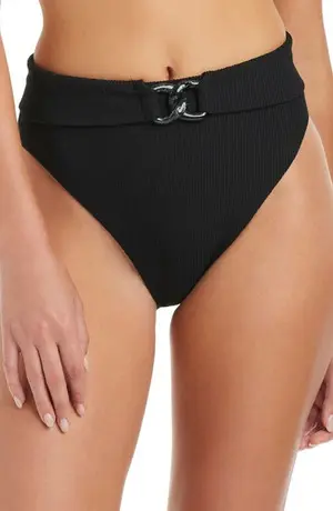 Sanctuary Rib High Waist Bikini Bottoms - Black