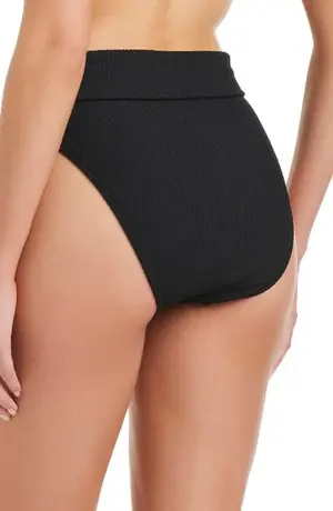 Sanctuary Rib High Waist Bikini Bottoms - Black