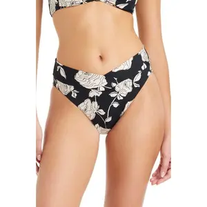 Sanctuary Floral V-front High Cut Bikini Bottoms - Black