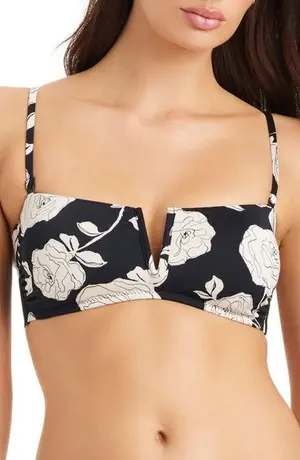 Sanctuary Floral V-wire Bandeau Bikini Top - Black
