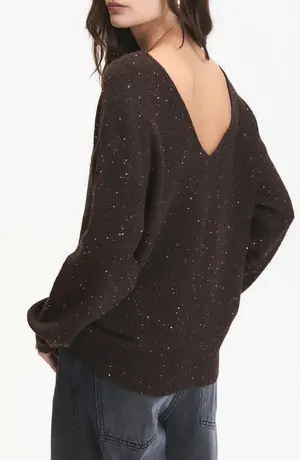 Deluc Catalpa Sequin V-back Sweater - Chocolate Brown