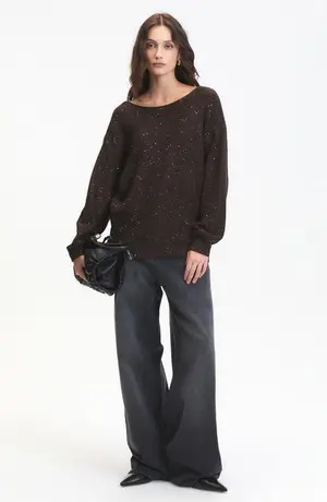Deluc Catalpa Sequin V-back Sweater - Chocolate Brown
