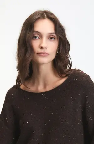 Deluc Catalpa Sequin V-back Sweater - Chocolate Brown