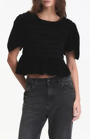 Deluc Velvet Peplum Top - Black