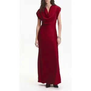Deluc Dahlia Satin Cowl Neck Gown - Rouge
