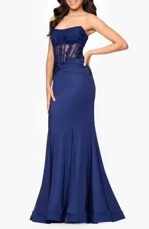 BLONDIE NITES Sequin Strapless Trumpet Gown