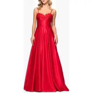BLONDIE NITES Floral Appliqué Lace-up Satin Ballgown
