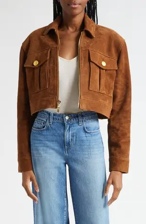 L'Agence Micah Suede Crop Jacket - Walnut