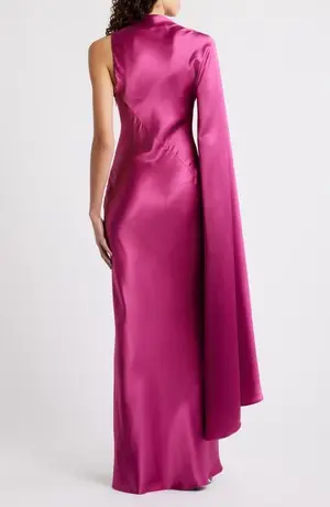 Acler Ropley Drape Bias Cut Satin Maxi Cocktail Dress - Iris