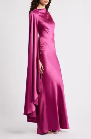 Acler Ropley Drape Bias Cut Satin Maxi Cocktail Dress - Iris