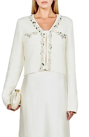 Endless Rose Jewel Trim Bouclé Cardigan - Ivory