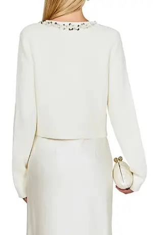 Endless Rose Jewel Trim Bouclé Cardigan - Ivory