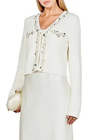 Endless Rose Jewel Trim Bouclé Cardigan - Ivory