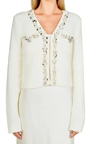 Endless Rose Jewel Trim Bouclé Cardigan - Ivory
