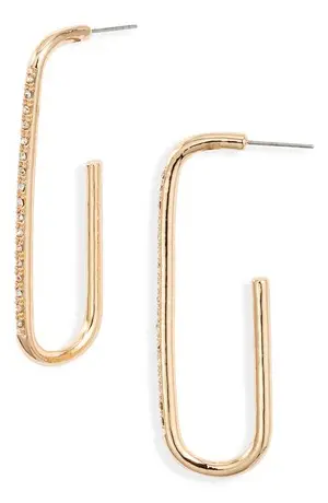 OPEN EDIT Pavé Elongated Hoop Earrings - Clear- Gold