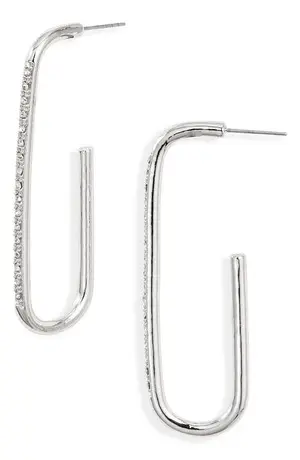 OPEN EDIT Pavé Elongated Hoop Earrings - Clear- Silver