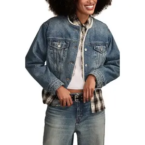 Lucky Brand Collarless Crop Denim Trucker Jacket
