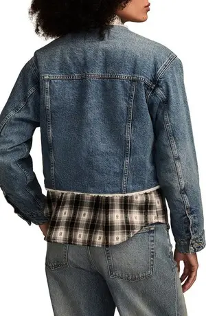 Lucky Brand Collarless Crop Denim Trucker Jacket